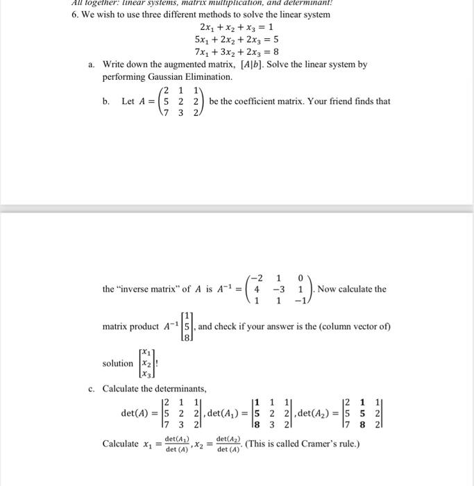 Solved All together: linear systems, matrix multiplication, | Chegg.com