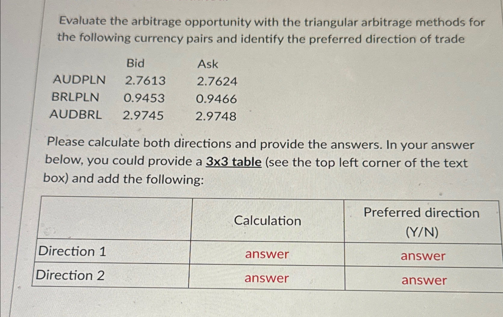 Solved Evaluate the arbitrage opportunity with the | Chegg.com