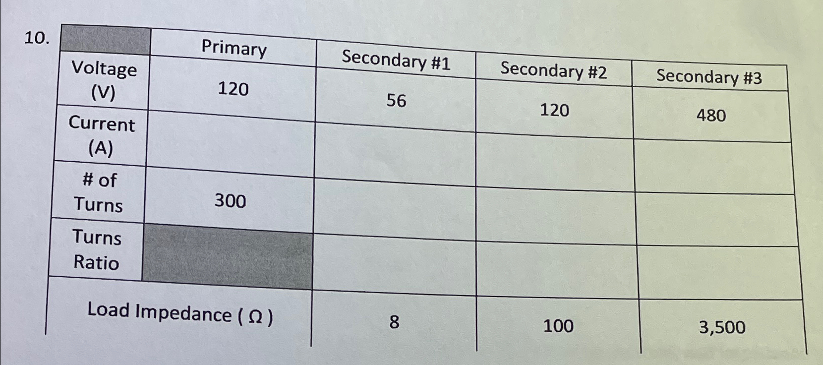 Solved \table[[\table[[Voltage],[(V)]],Primary,Secondary | Chegg.com