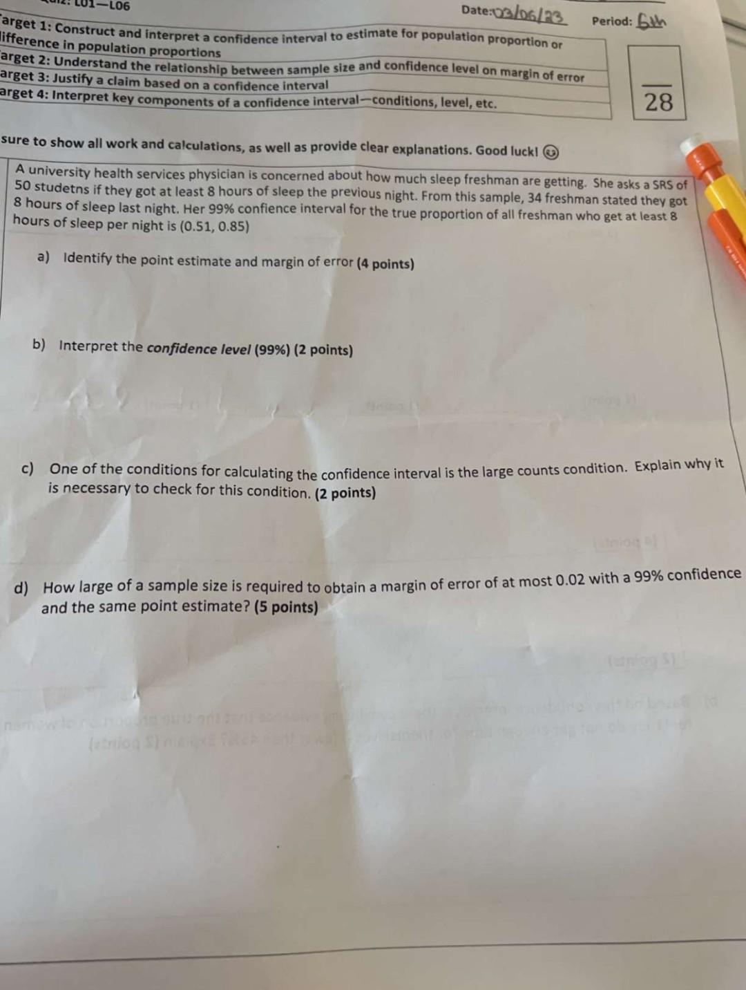 Solved arget 1: Construct and interpret a confidence | Chegg.com