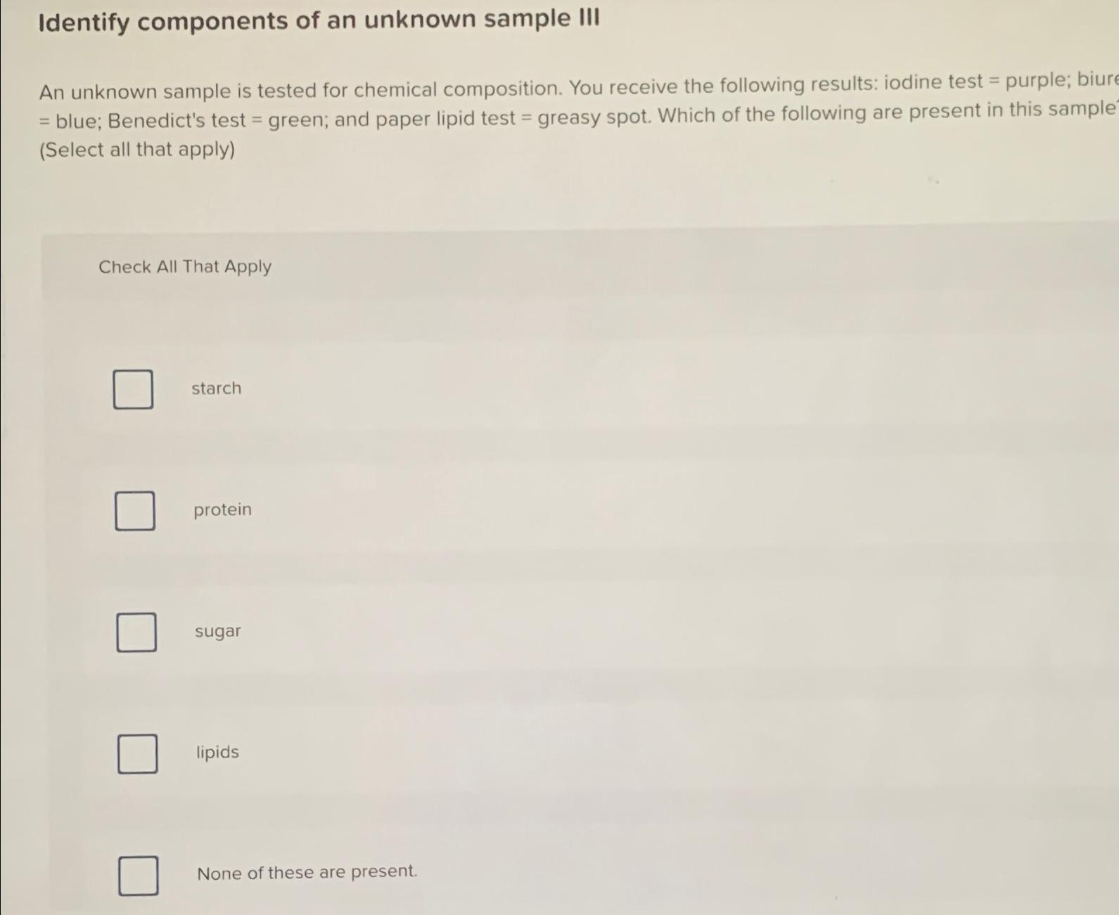 Solved Identify components of an unknown sample IIIAn | Chegg.com