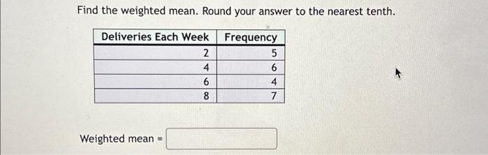 Solved Find the weighted mean. Round your answer to the | Chegg.com
