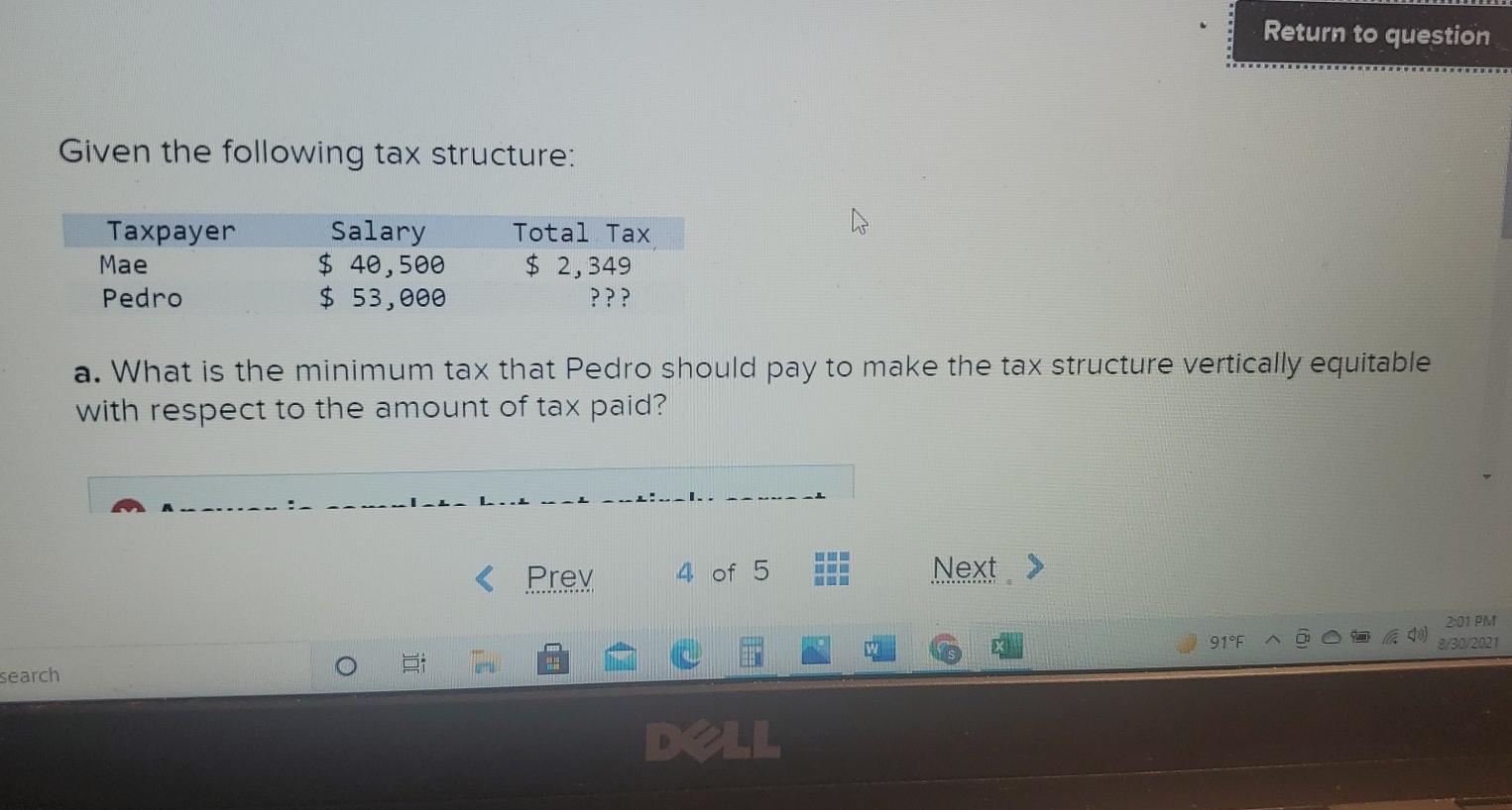 Solved Return to question Given the following tax structure: | Chegg.com