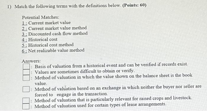 Solved 1) Match the following terms with the definitions | Chegg.com