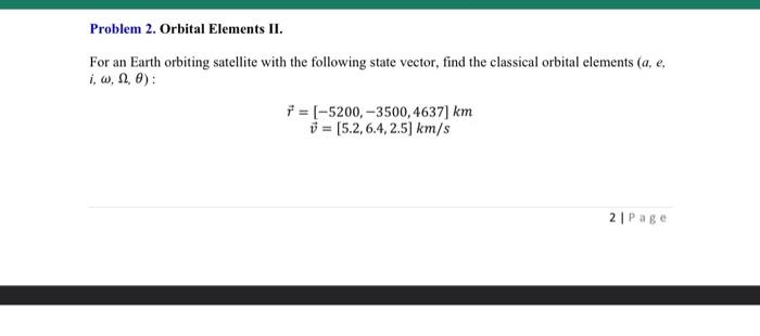 Solved Problem 2. Orbital Elements II. For an Earth orbiting | Chegg.com