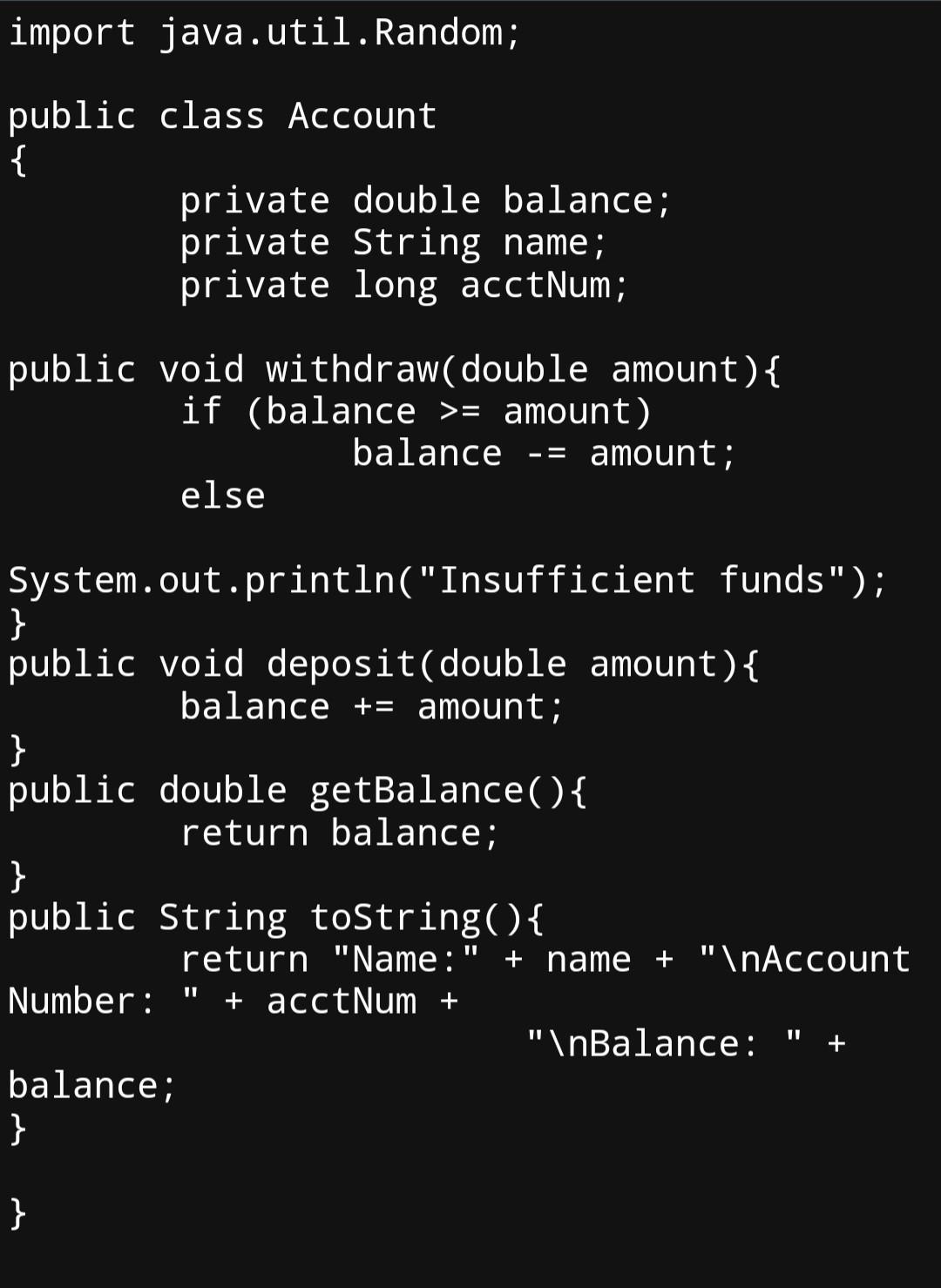 Solved Q1. File Account.java contains a definition for a | Chegg.com