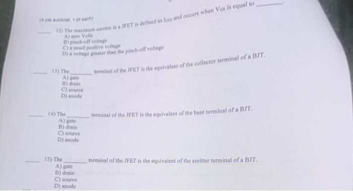 Solved (4 nhe subtotal i pt each) 12) The maximum carret in | Chegg.com