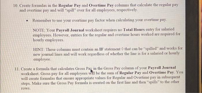 Solved 10. Create formulas in the Regular Pay and Overtime | Chegg.com