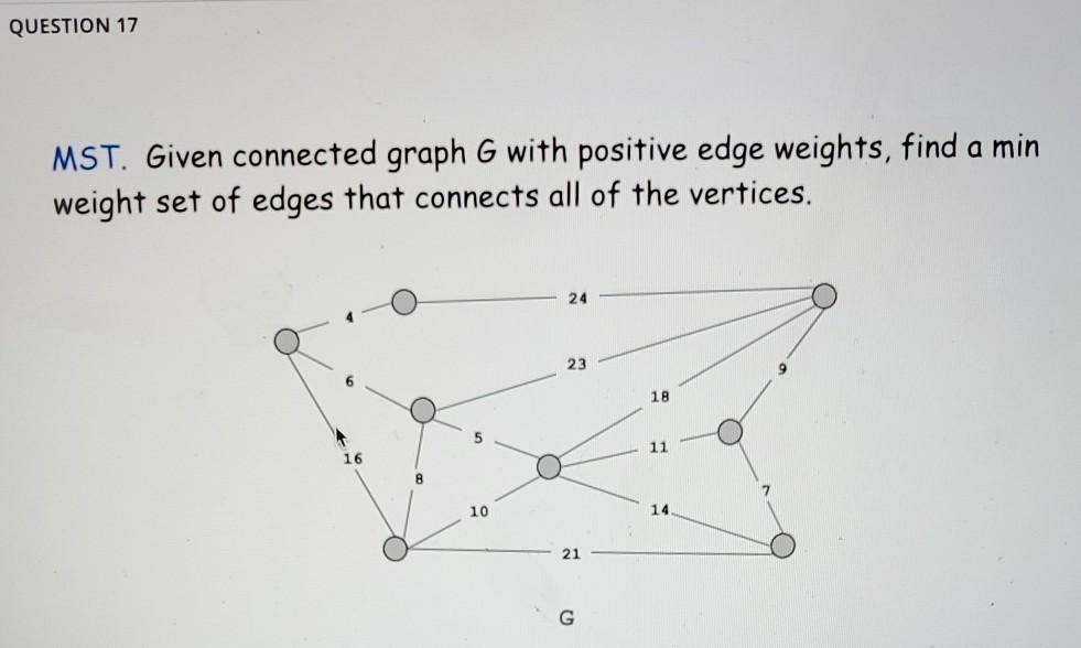 Solved QUESTION 17 MST. Given connected graph G with | Chegg.com