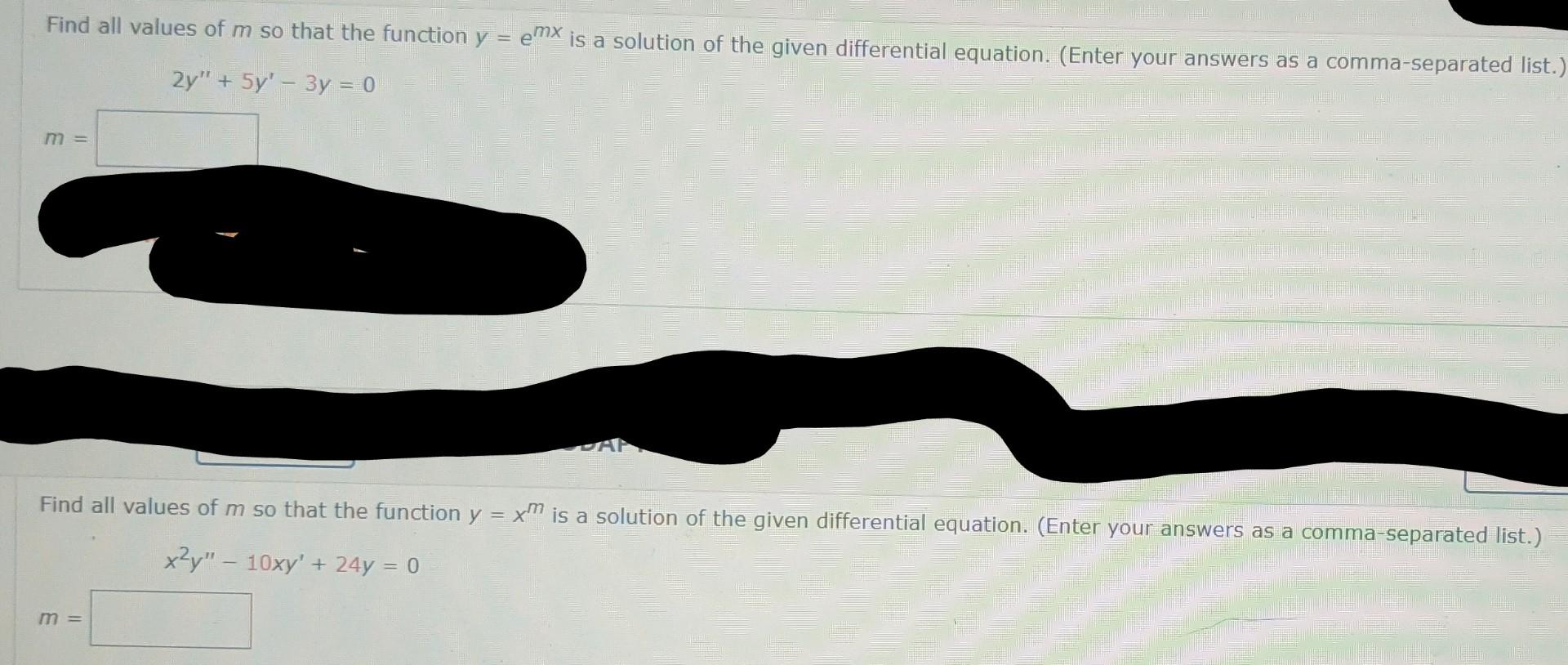 Solved Find all values of m so that the function y = emx is | Chegg.com
