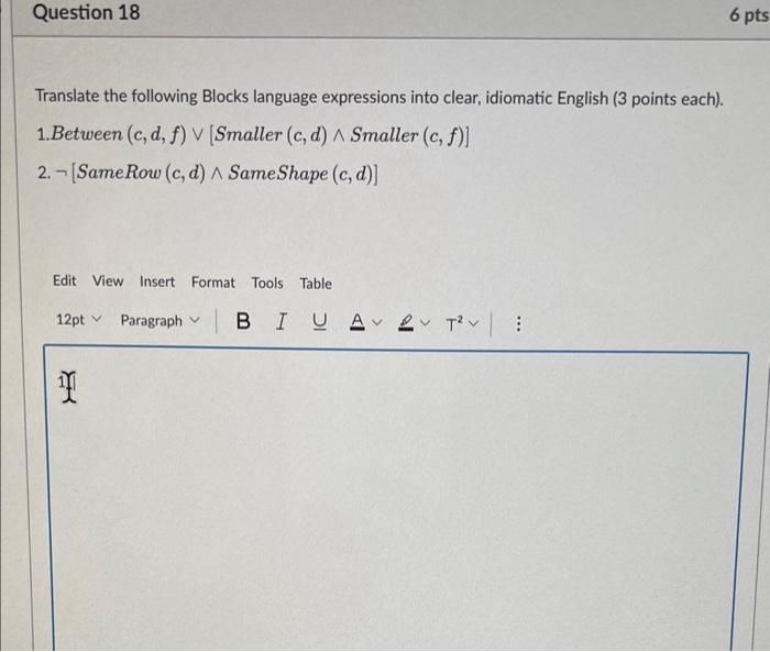 Solved Translate the following Blocks language expressions | Chegg.com