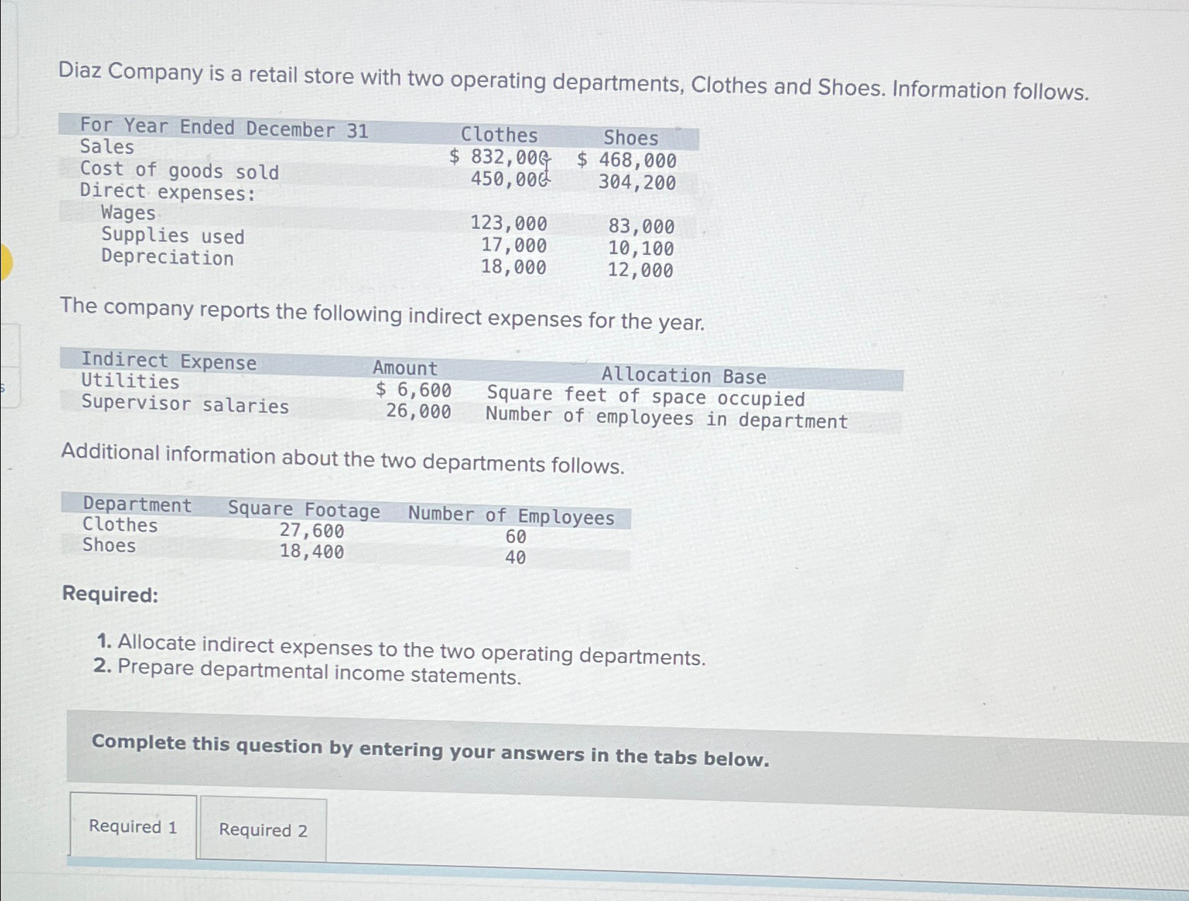 Solved Diaz Company is a retail store with two operating | Chegg.com