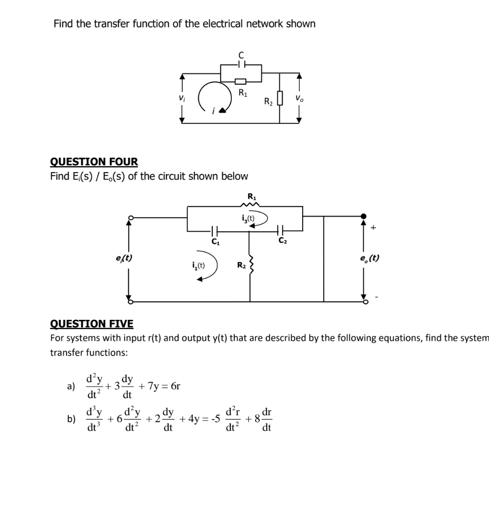 Solved Find the transfer function of the electrical network | Chegg.com