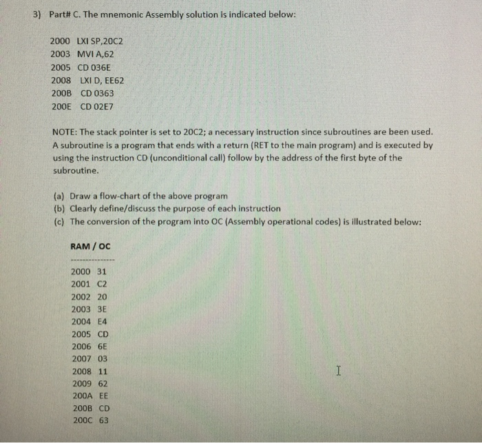 Solved 3) Part# C. The mnemonic Assembly solution is | Chegg.com