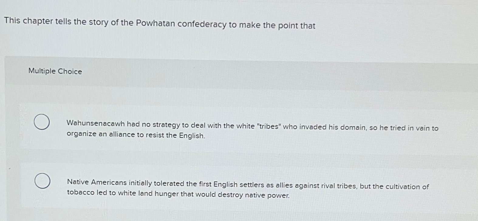 Solved This chapter tells the story of the Powhatan | Chegg.com
