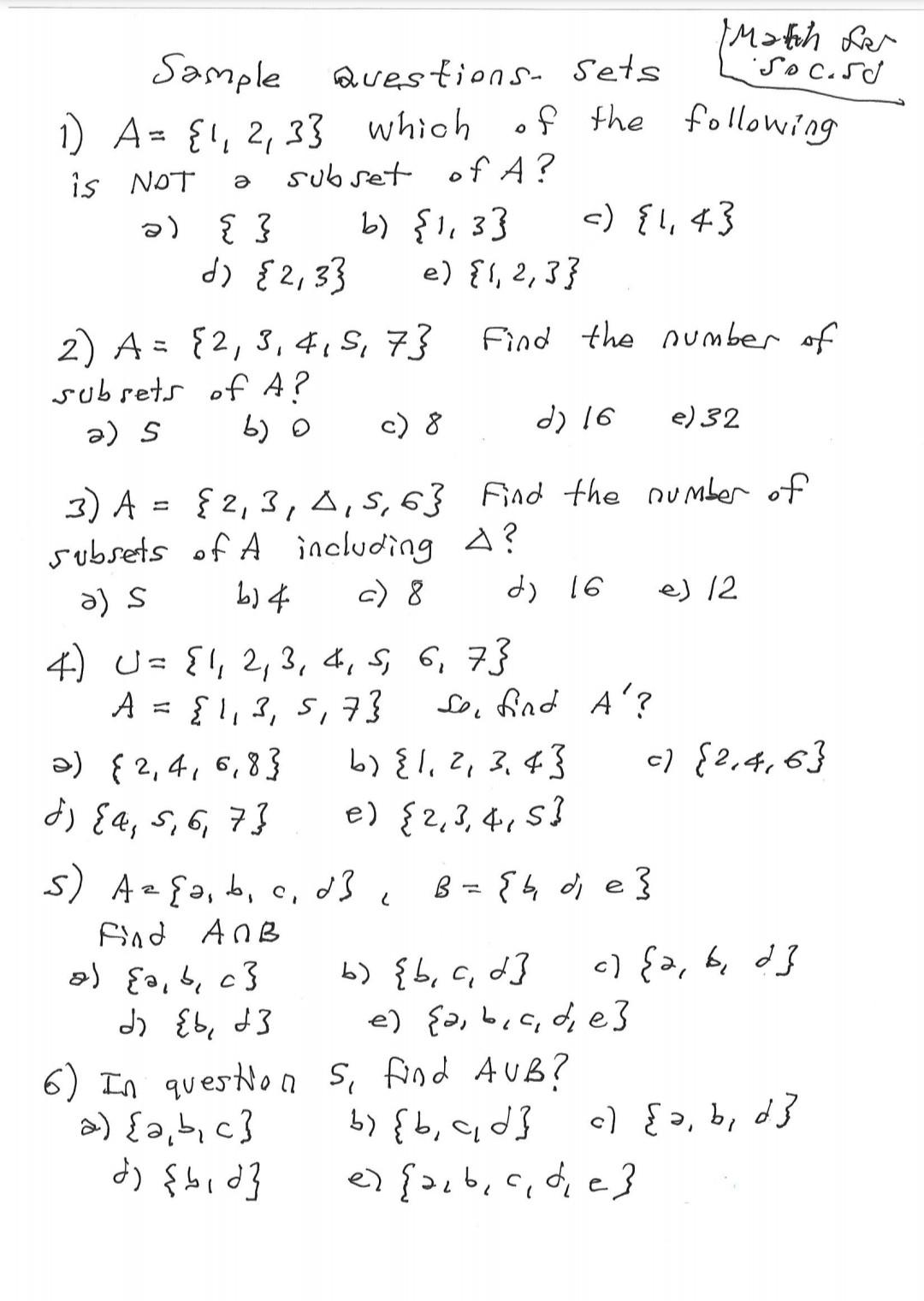 Solved Sample Questions- Sets TMath ore Soc. ∫0 1) A={1,2,3} | Chegg.com