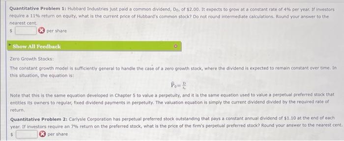 Solved Quantitative Problem 1: Hubbard Industries just paid | Chegg.com