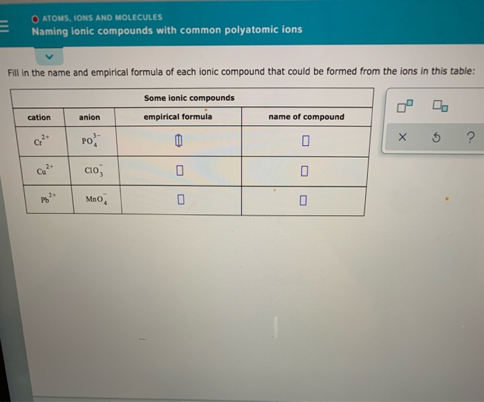 Solved O ATOMS, IONS AND MOLECULES Naming ionic compounds | Chegg.com