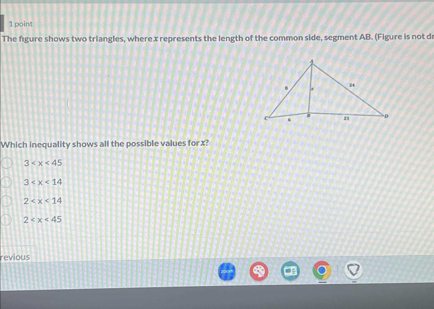 Solved 1 ﻿pointThe figure shows two triangles, where x | Chegg.com