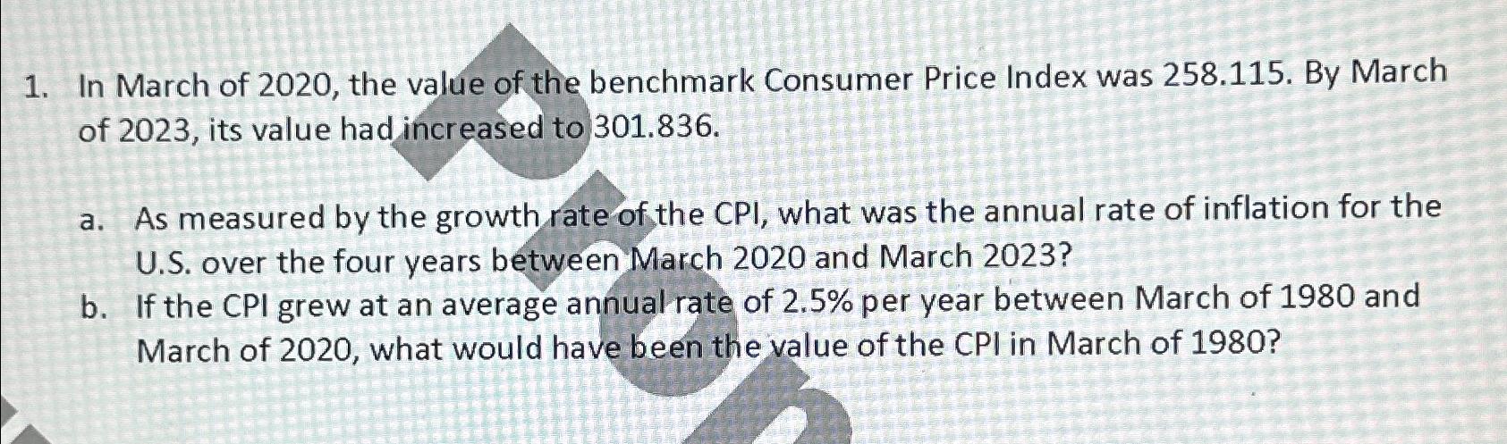 Solved In March of 2020, ﻿the value of the benchmark | Chegg.com
