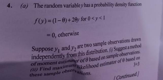 (a) ﻿The random variable y ﻿has a probability density | Chegg.com