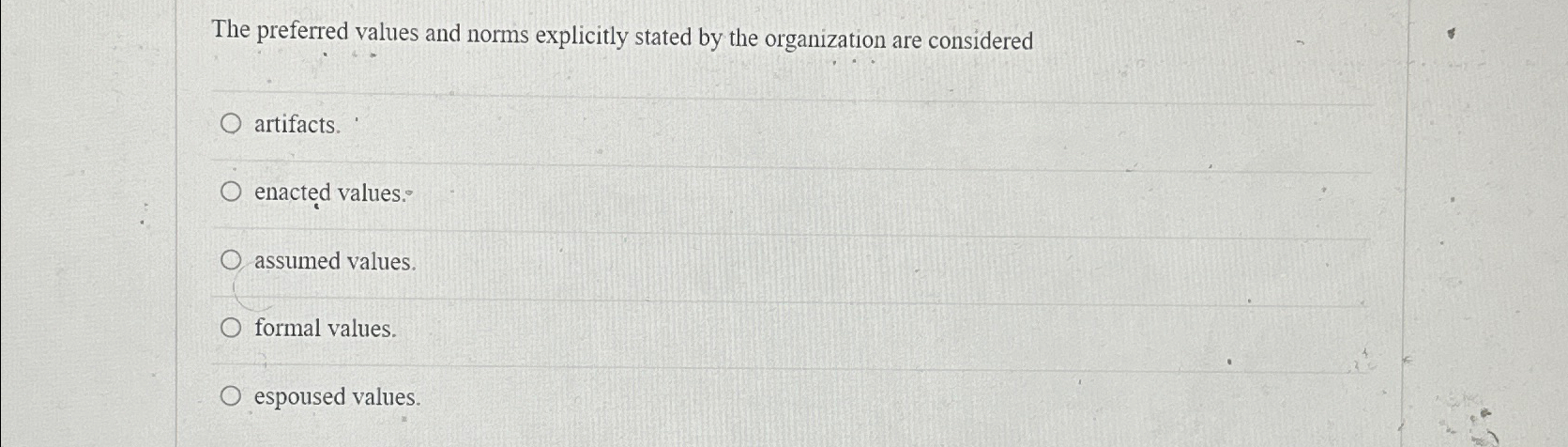 Solved The preferred values and norms explicitly stated by | Chegg.com