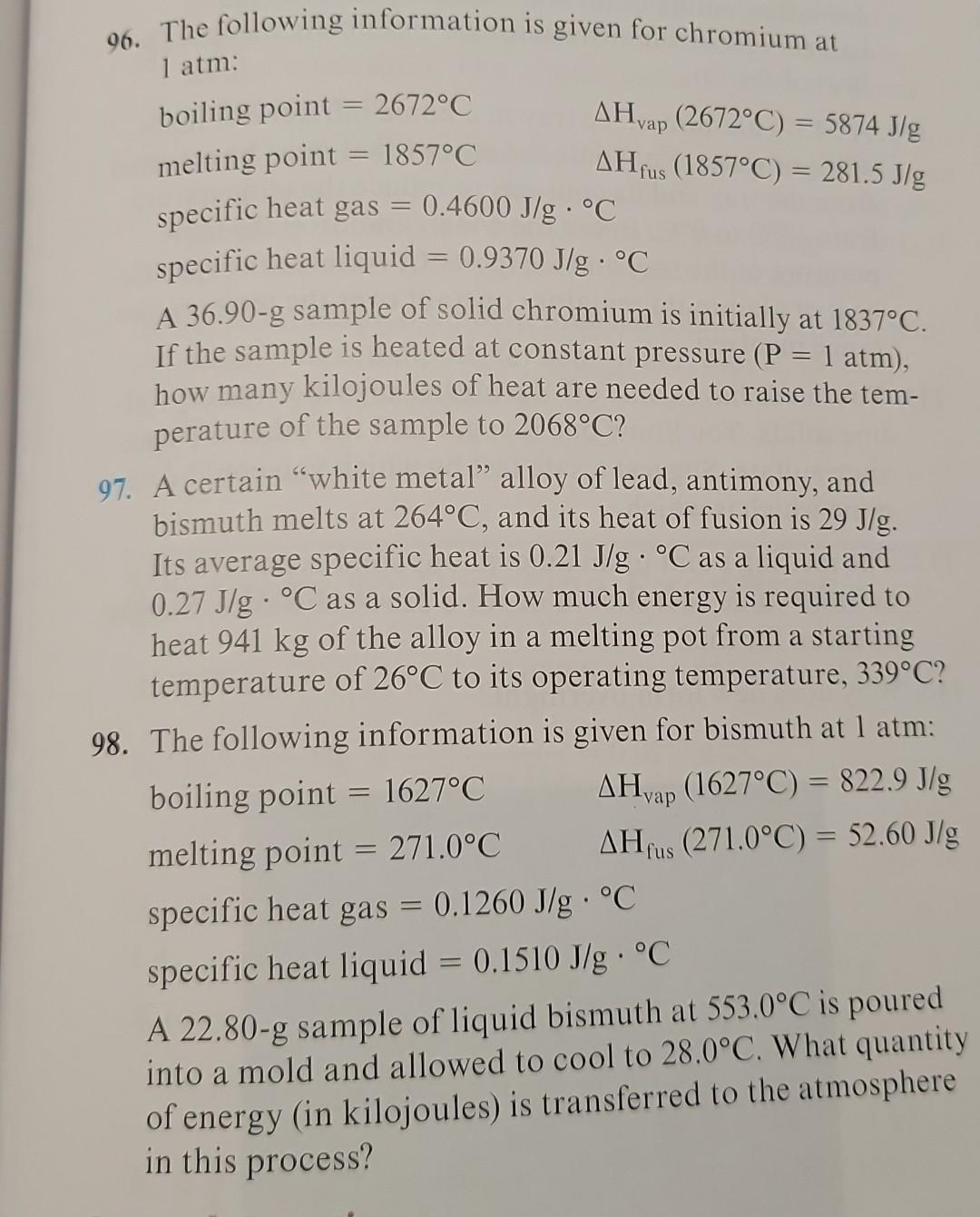 Solved boiling point =2672∘CΔHvap (2672∘C)=5874 J/g melting | Chegg.com