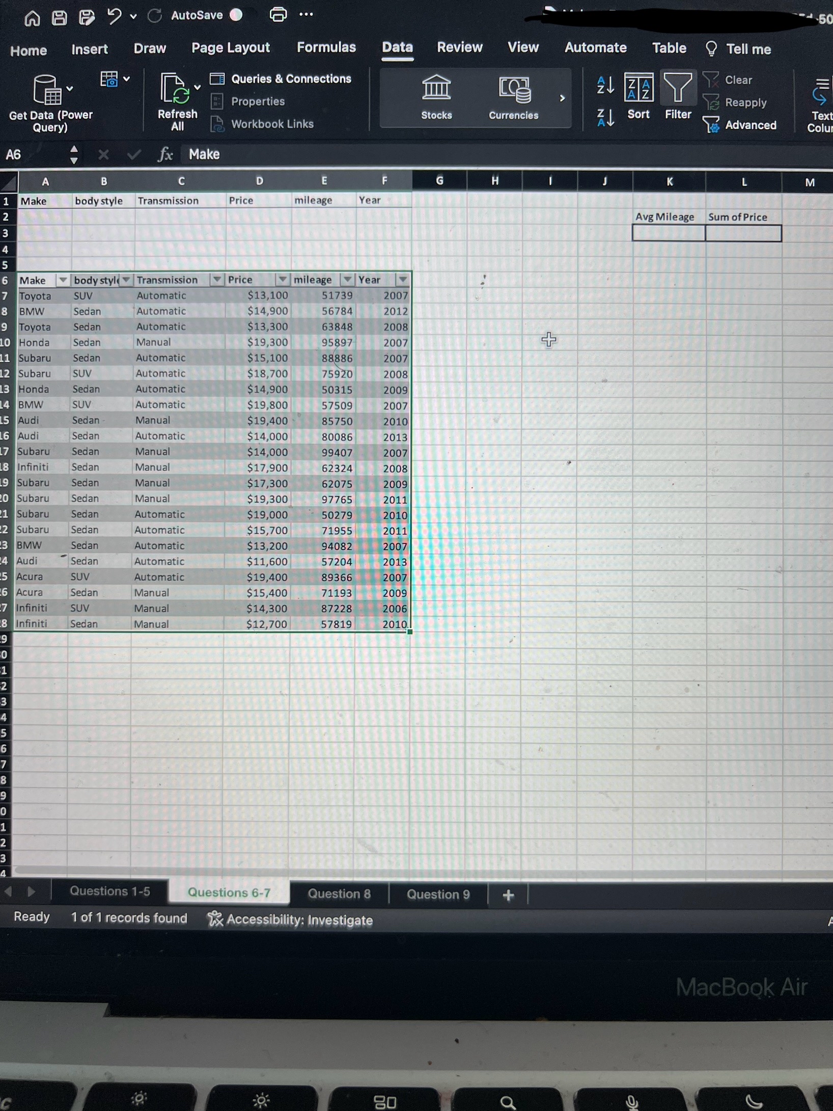 Solved Question 6) ﻿by using an advanced filter, filter the | Chegg.com