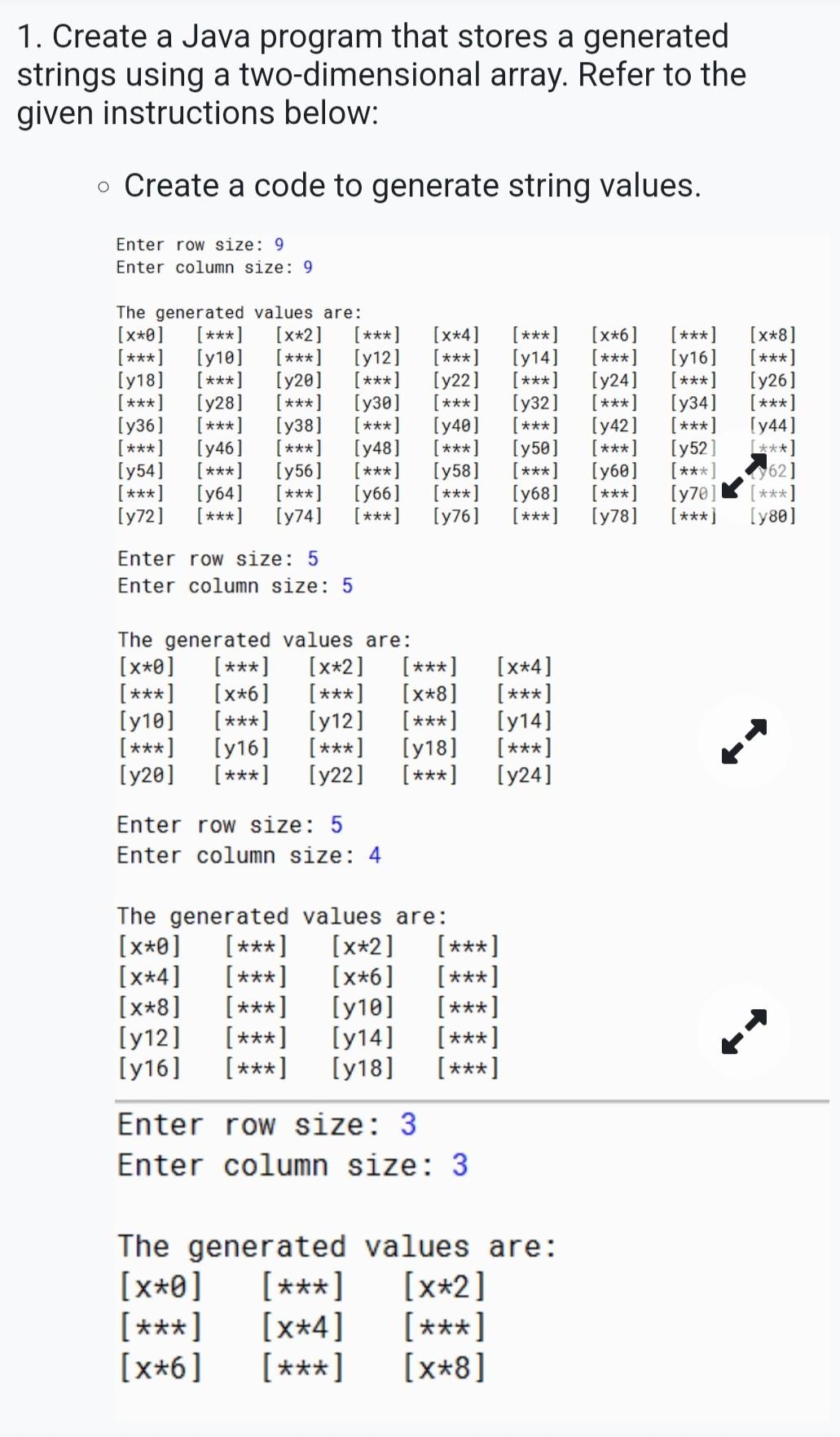 Solved 1. Create a Java program that stores a generated | Chegg.com