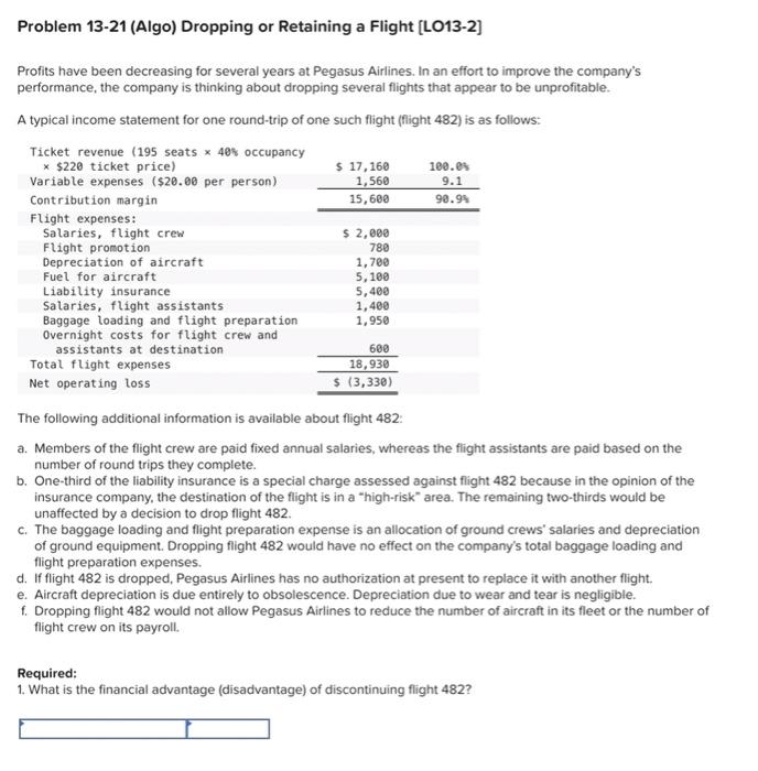Solved Problem 13-21 (Algo) Dropping or Retaining a Flight | Chegg.com
