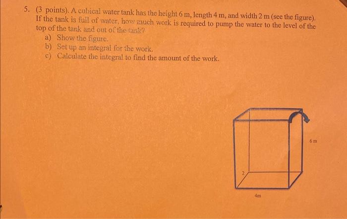 Solved A cubicle water tank has the height 6M, length 4M, | Chegg.com