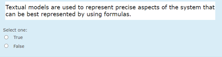 Solved Textual models are used to represent precise aspects | Chegg.com