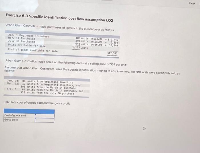 Solved Exercise 6-3 Specific identification cost flow | Chegg.com