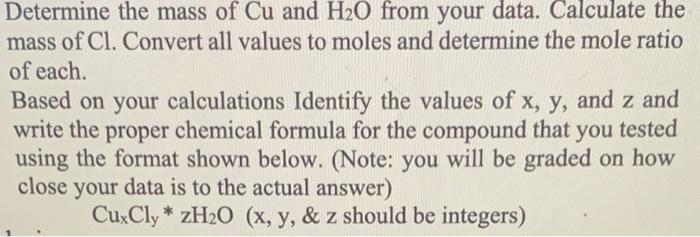 Solved Determine the mass of Cu and H2O from your data. | Chegg.com