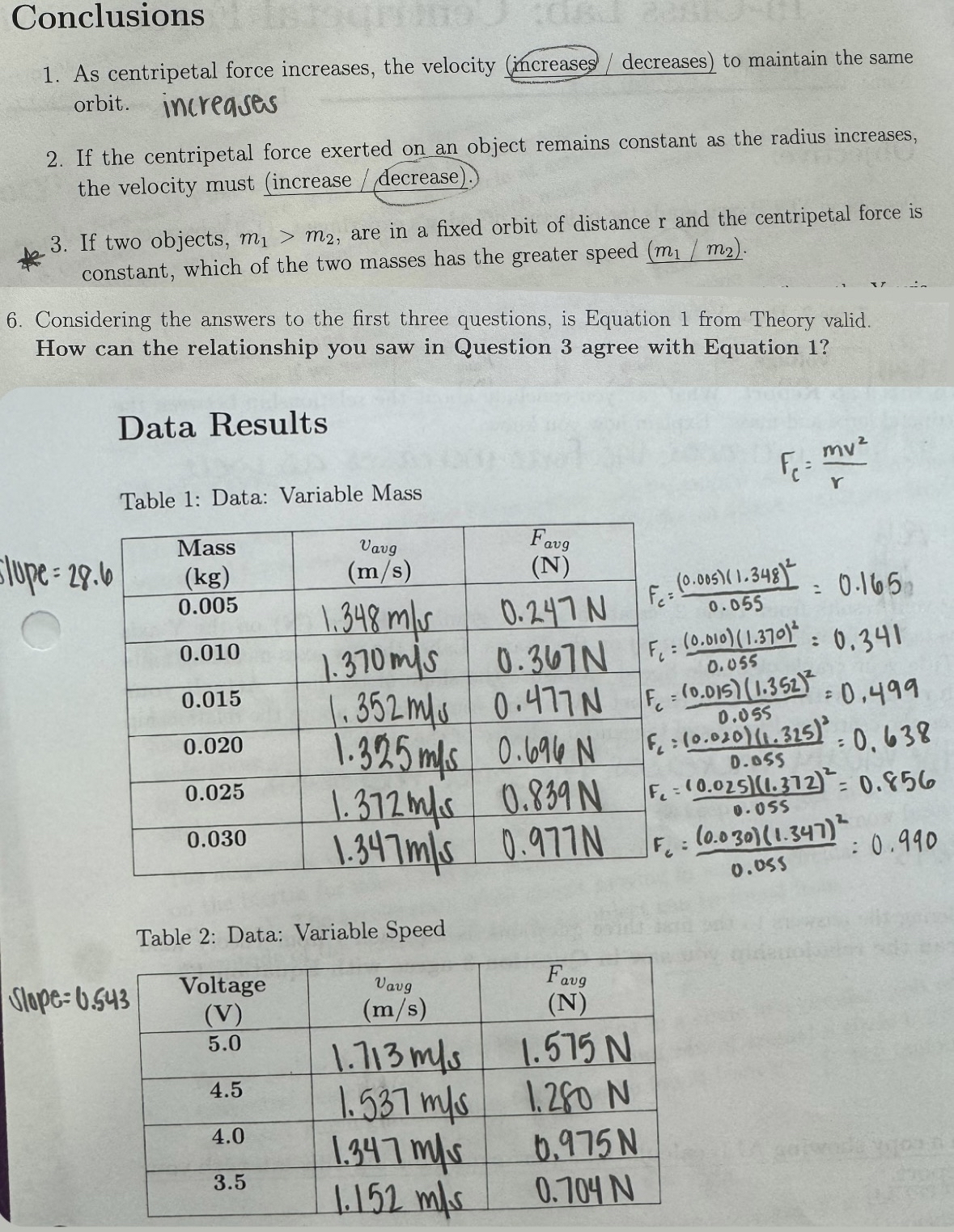 Solved ConclusionsAs centripetal force increases, the | Chegg.com