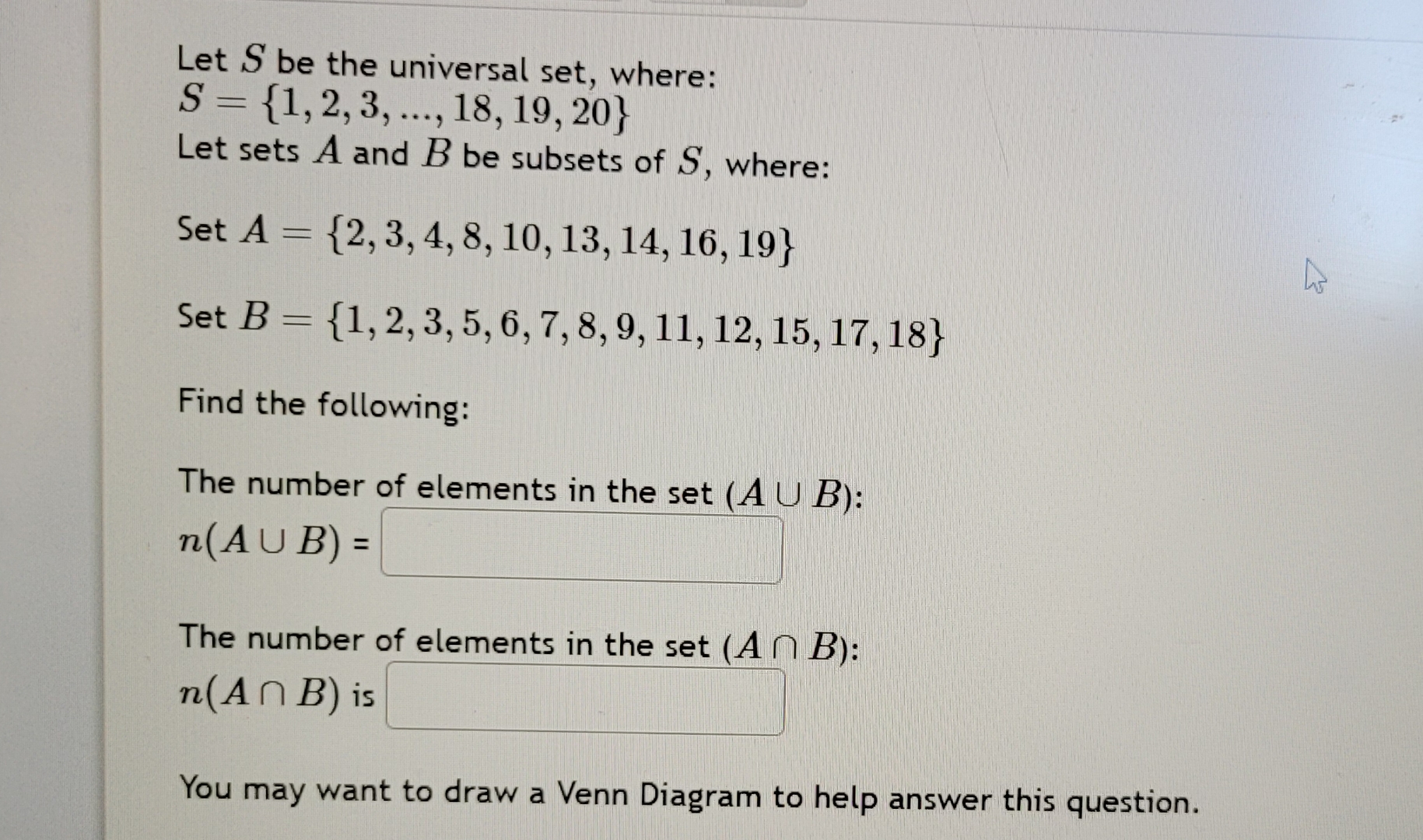 Solved Let S ﻿be the universal set, | Chegg.com