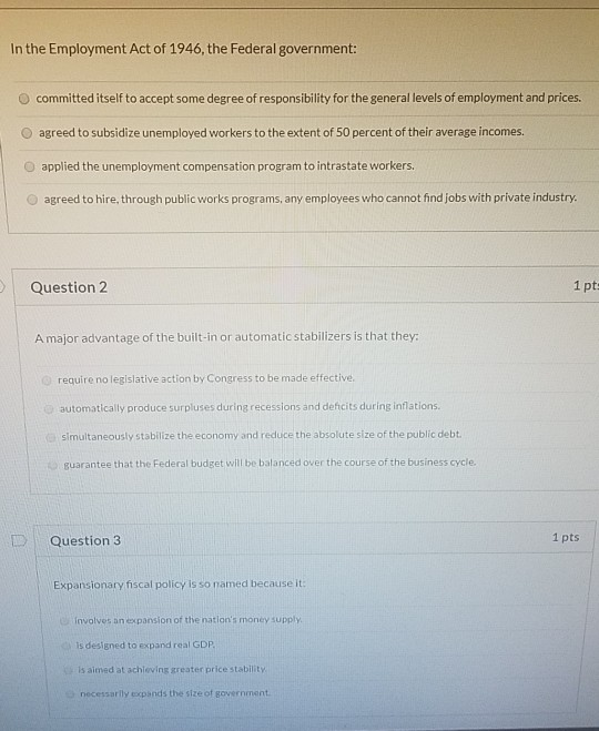 Solved In the Employment Act of 1946, the Federal | Chegg.com