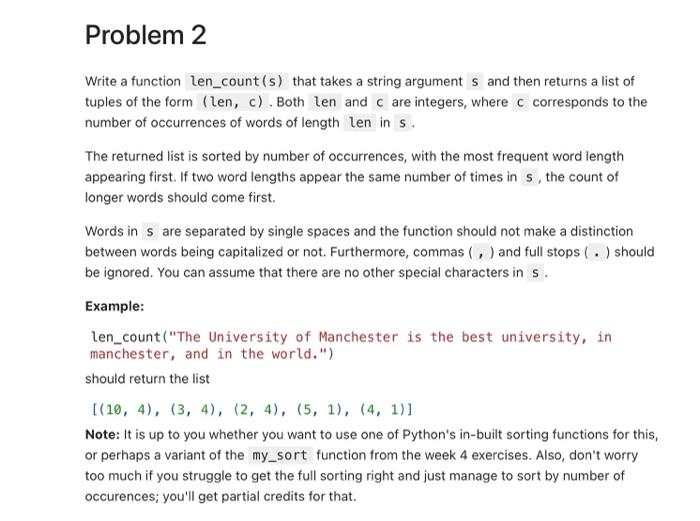Solved Write a function len_count (s) that takes a string | Chegg.com