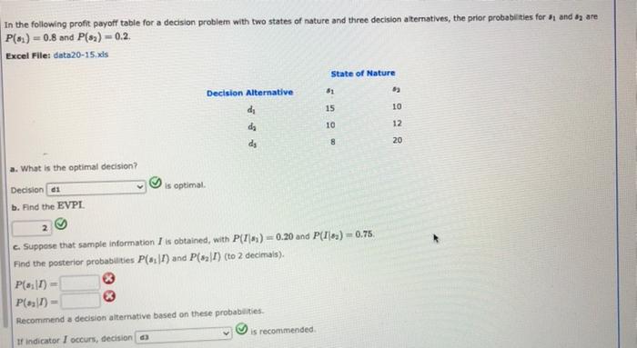 Solved In the following profit payoff table for a decision | Chegg.com