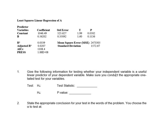 Solved Least Squares Linear Regression of A Predictor | Chegg.com