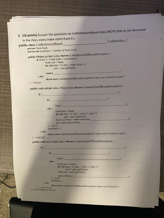 Solved 0 points) Answer the questions on ListReferenceBased | Chegg.com