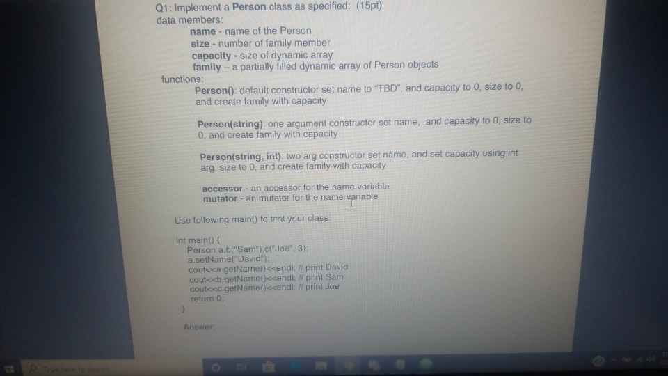 Solved Q1: Implement a Person class as specified: (15pt) | Chegg.com
