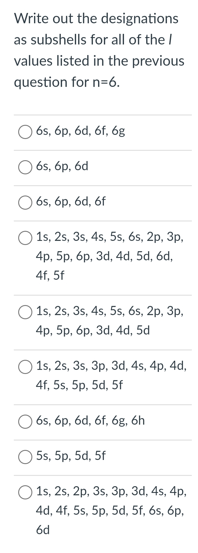 Solved Write out the designations as subshells for all of | Chegg.com