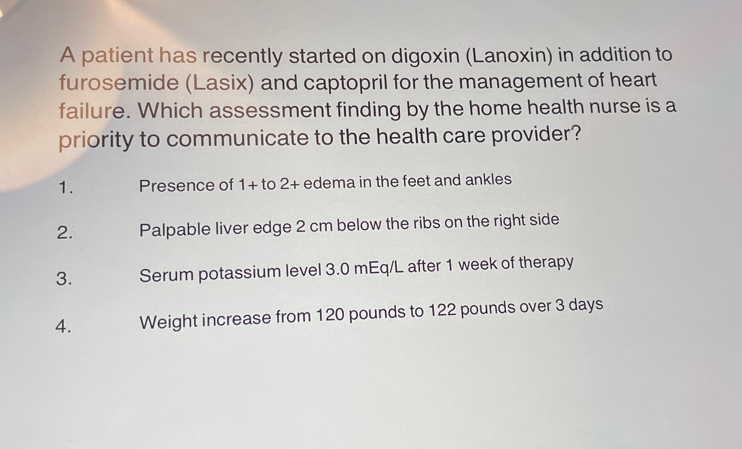 Solved A patient has recently started on digoxin (Lanoxin) | Chegg.com