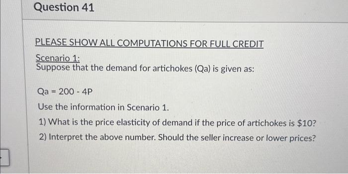 Solved PLEASE SHOW ALL COMPUTATIONS FOR FULL CREDIT Scenario | Chegg.com