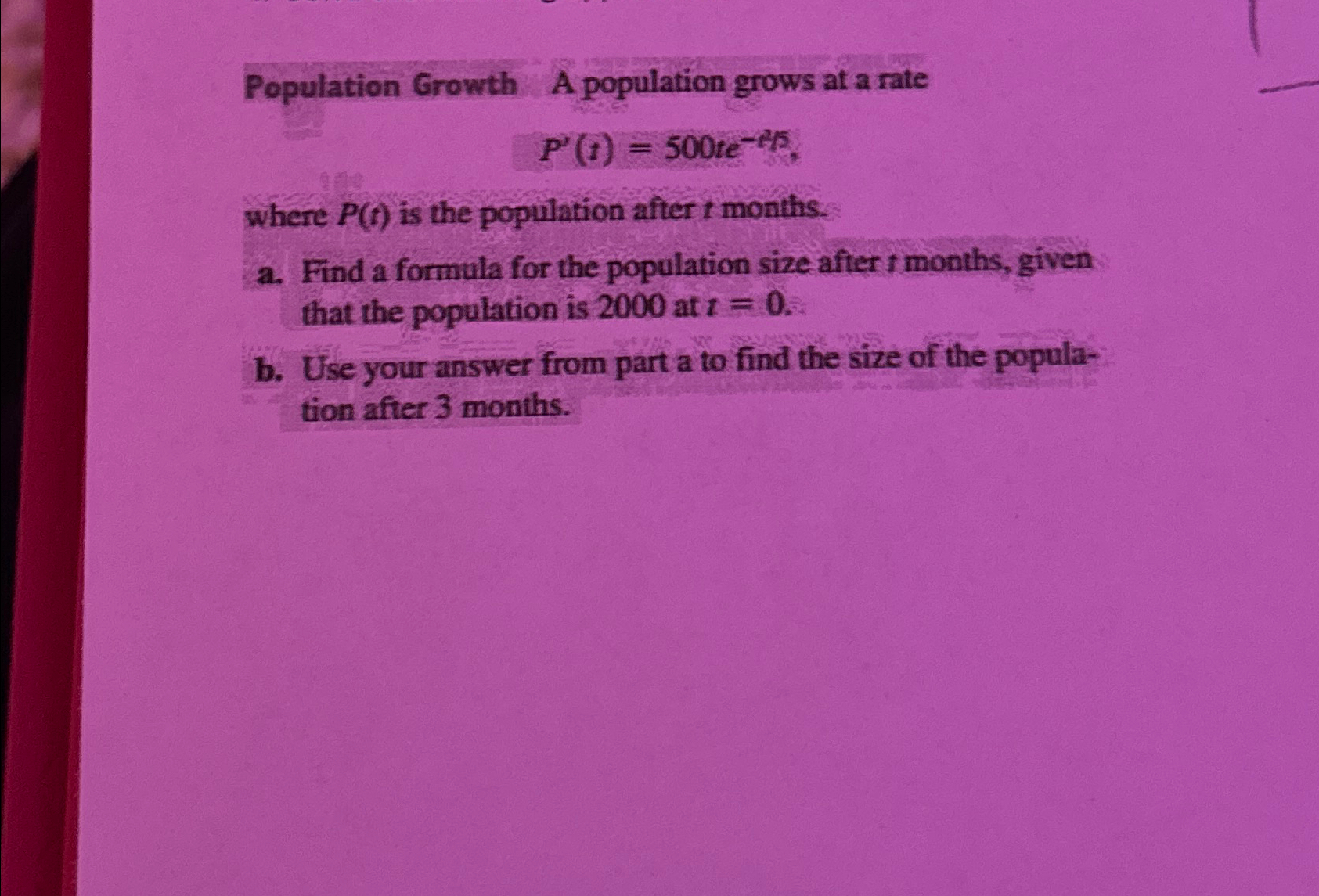 Solved Population Growth A population grows at a | Chegg.com
