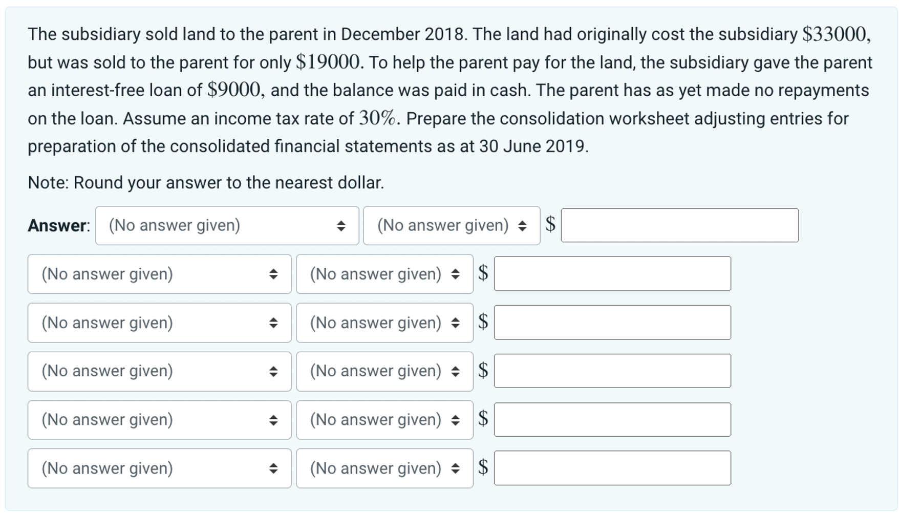 Solved The subsidiary sold land to the parent in December | Chegg.com