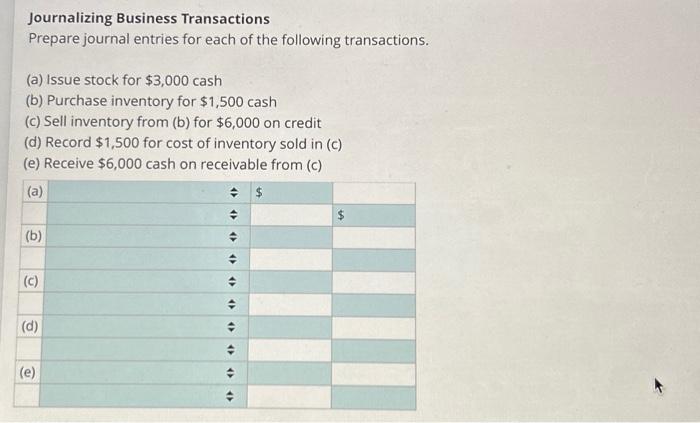 Solved Journalizing Business Transactions Prepare journal | Chegg.com