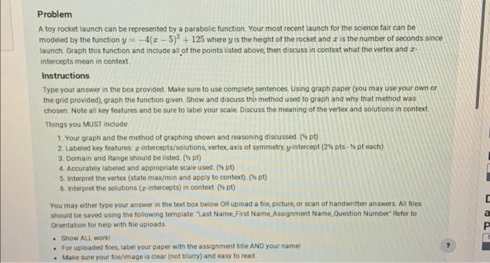 Solved Problem A toy rocket launch can be represented by a | Chegg.com