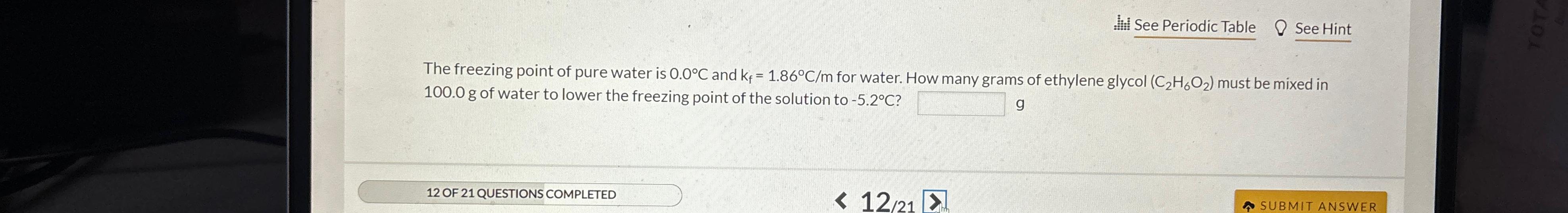 Solved See Periodic Table See Hint\\nThe freezing point of | Chegg.com